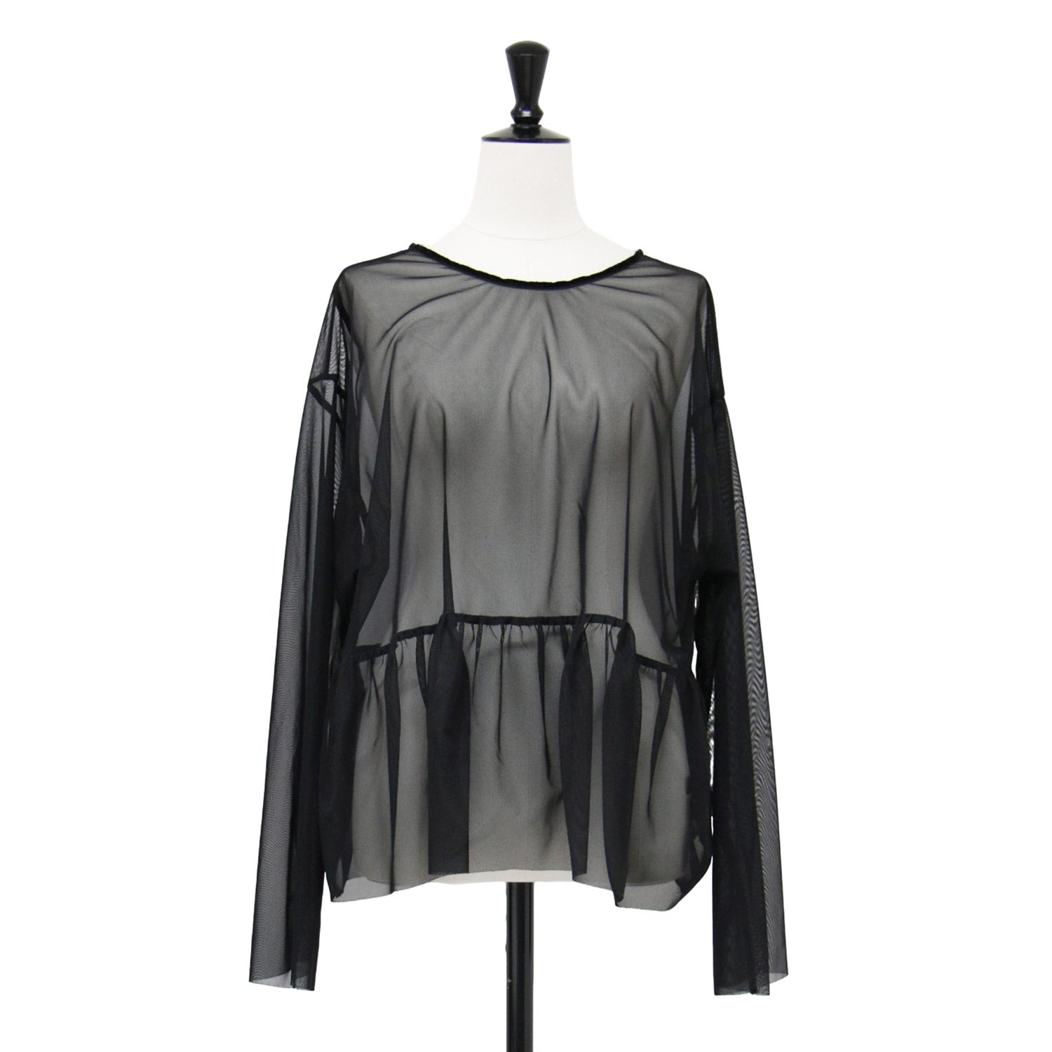 Spick&Span (スピックアンドスパン) 2WAY チュール ブラウス / 長袖 ペプラム ティアード シアー ベロア リボン ...